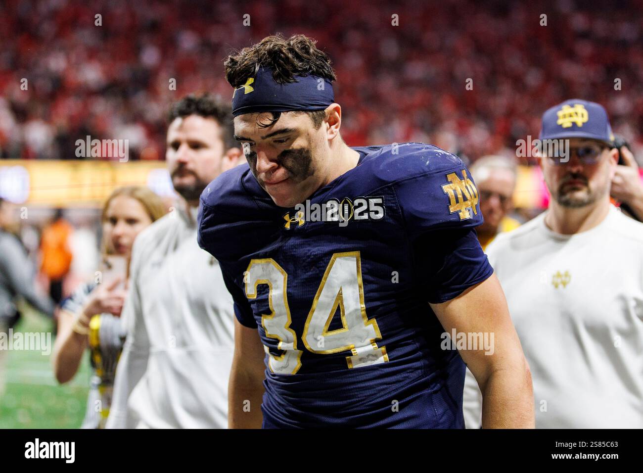 Atlanta, Georgia. 20th Jan, 2025. Notre Dame linebacker Drayk Bowen (34 ...