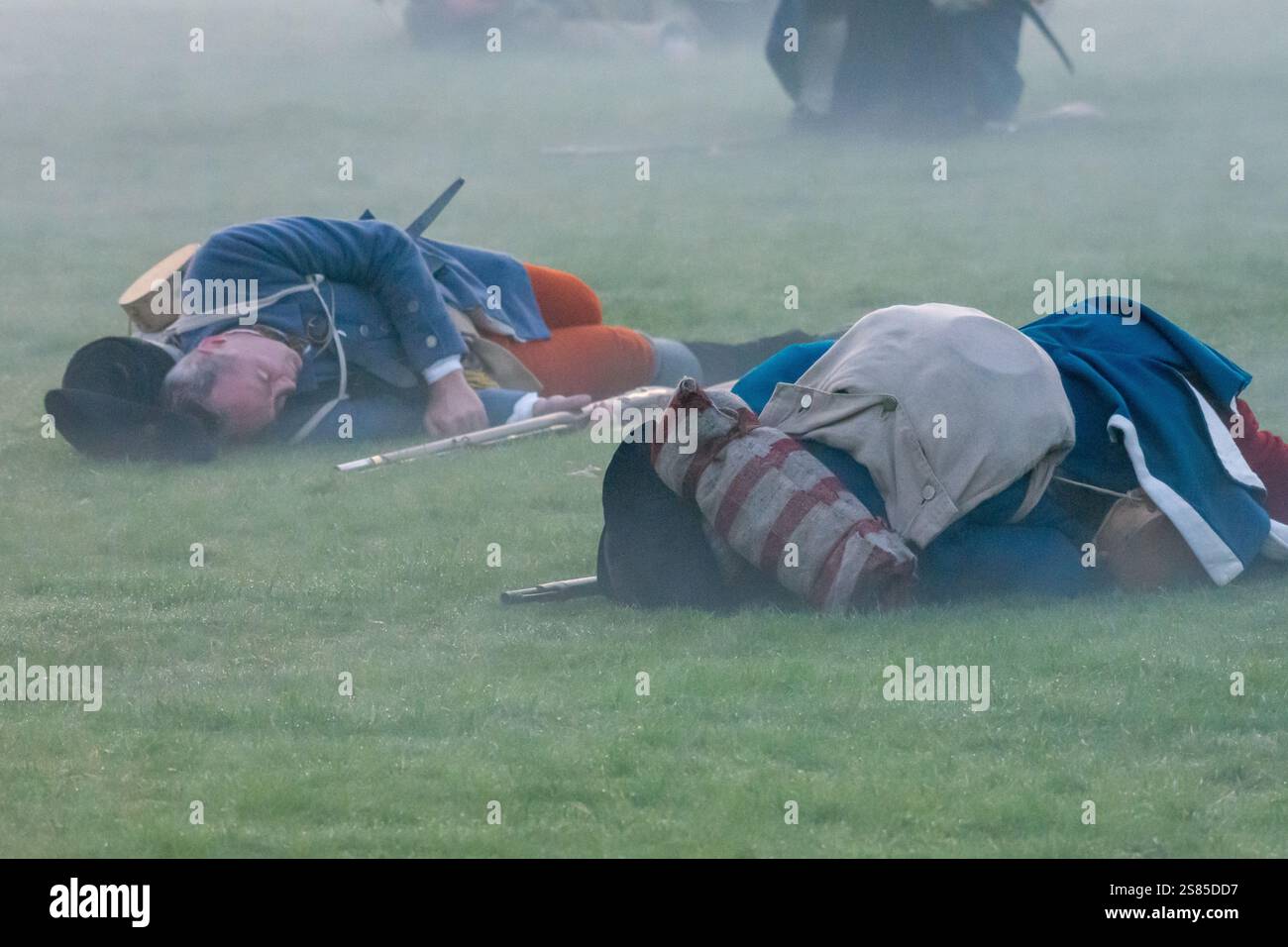 Wounded American troops at the 1775 Battle of Lexington reenactment in ...