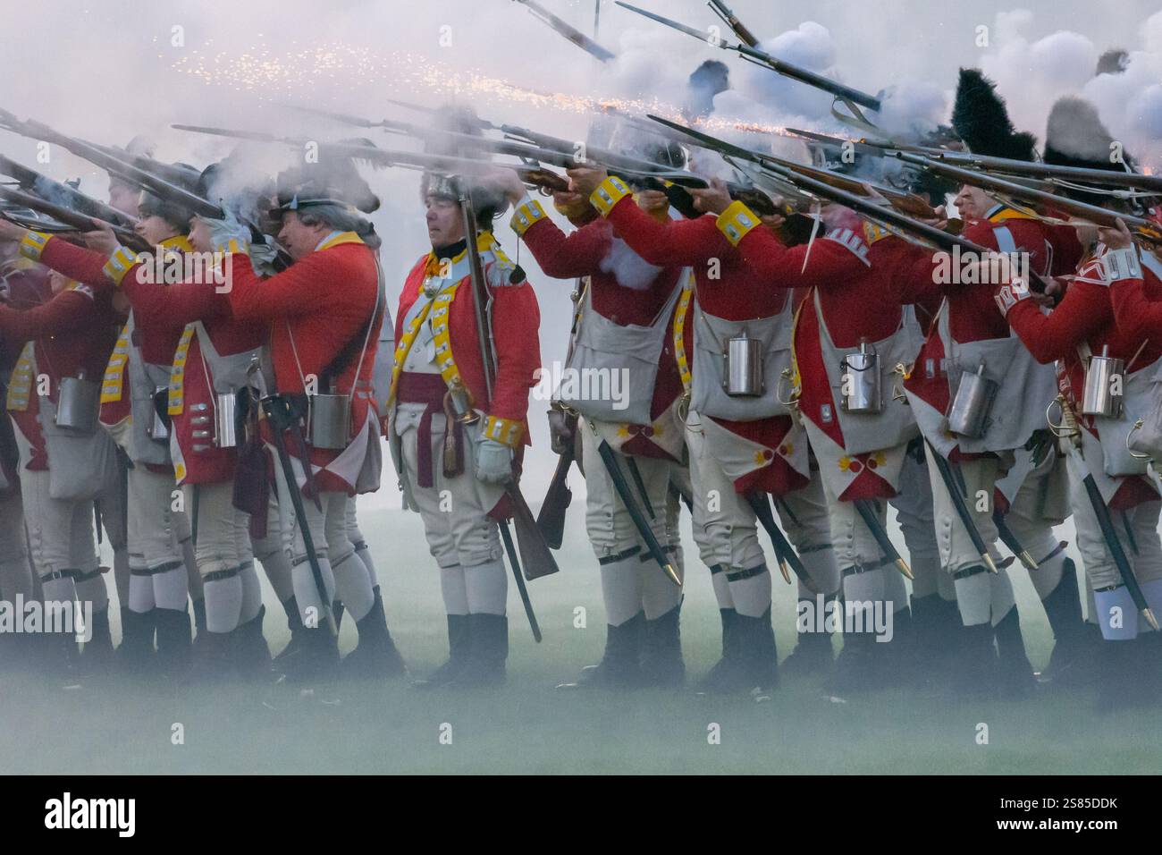 British troops fire their muskets at the 1775 Battle of Lexington ...