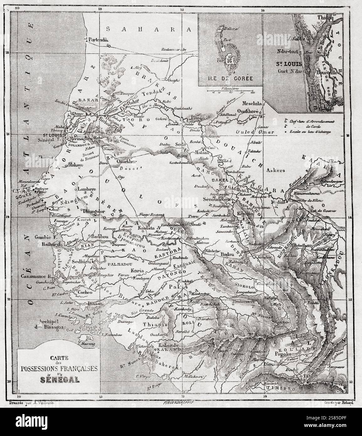 Map showing French possessions in Senegal, 19th century. From Le Tour ...
