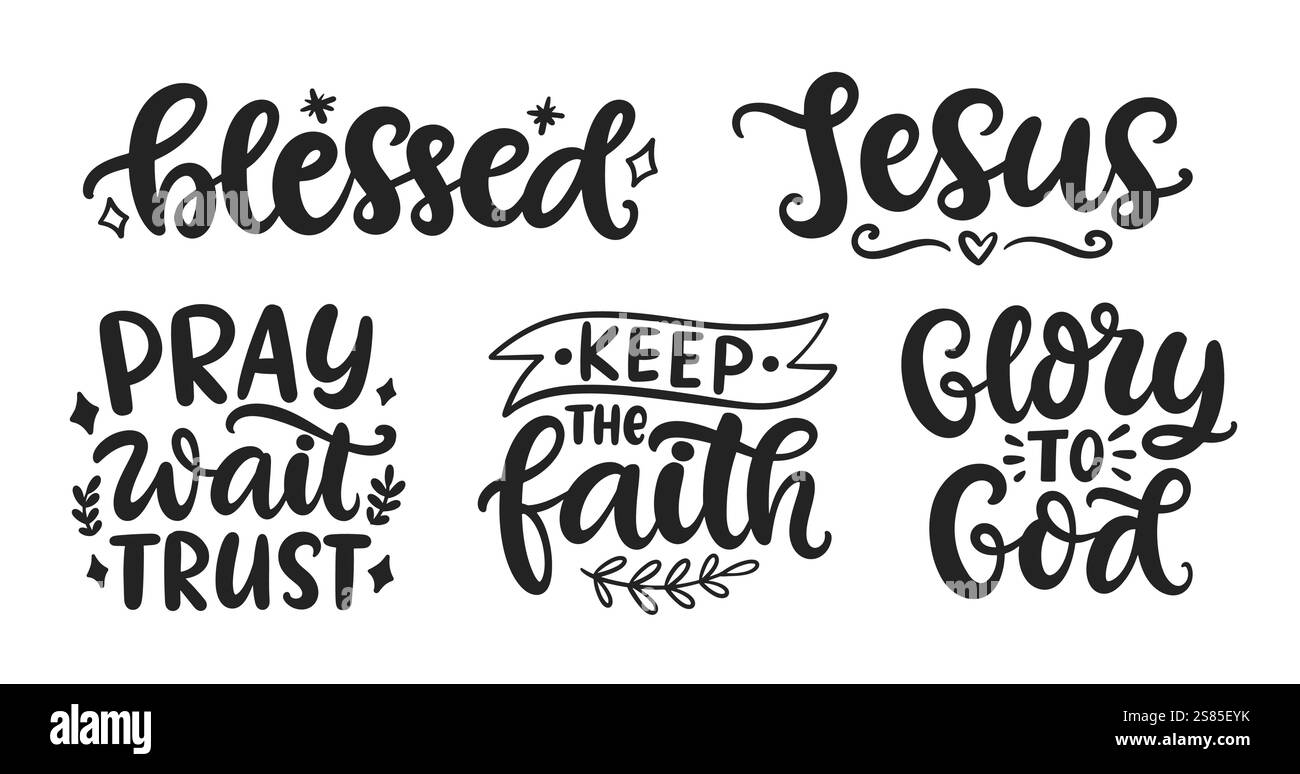 Bible verse psalm quotes set. Christian Lettering Stock Vector Image ...