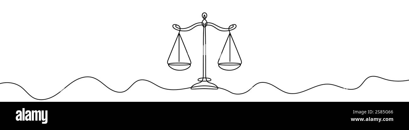 One continuous line illustration of a balance scale, isolated on white ...