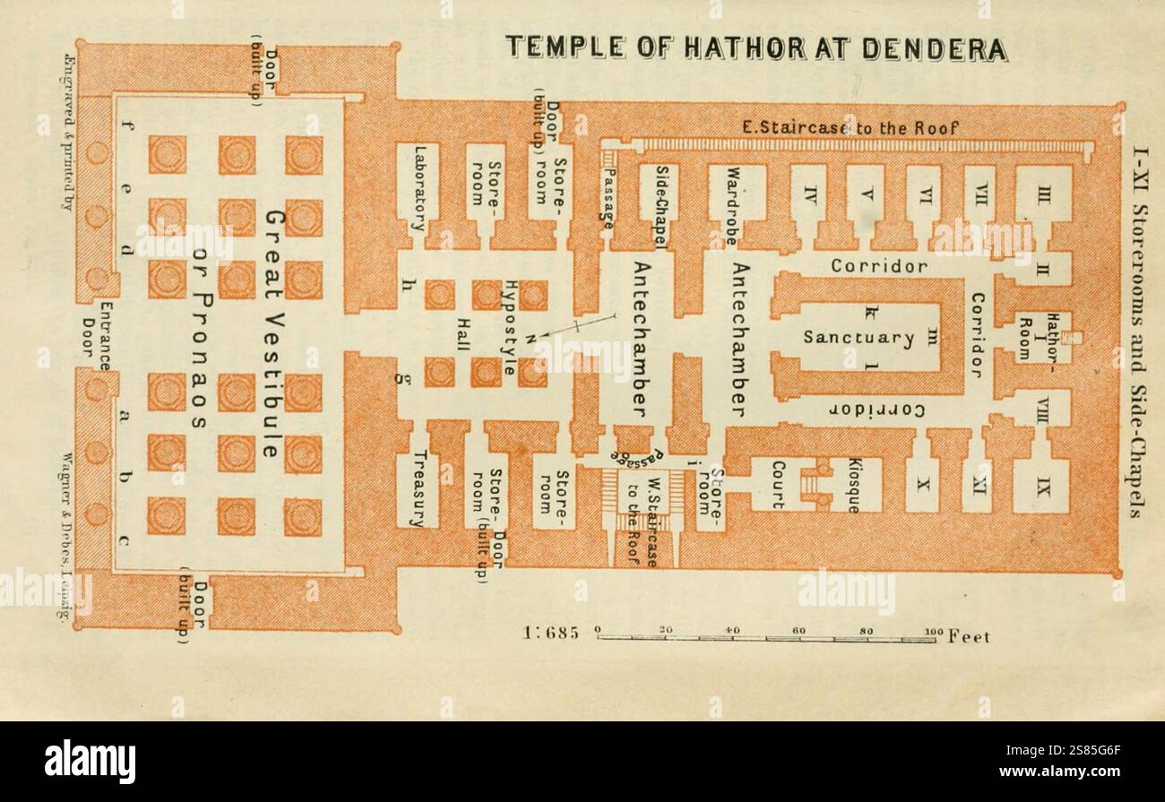 Temple of Hathor at Dendera, Egypt. Vintage Plan Map of Important ...