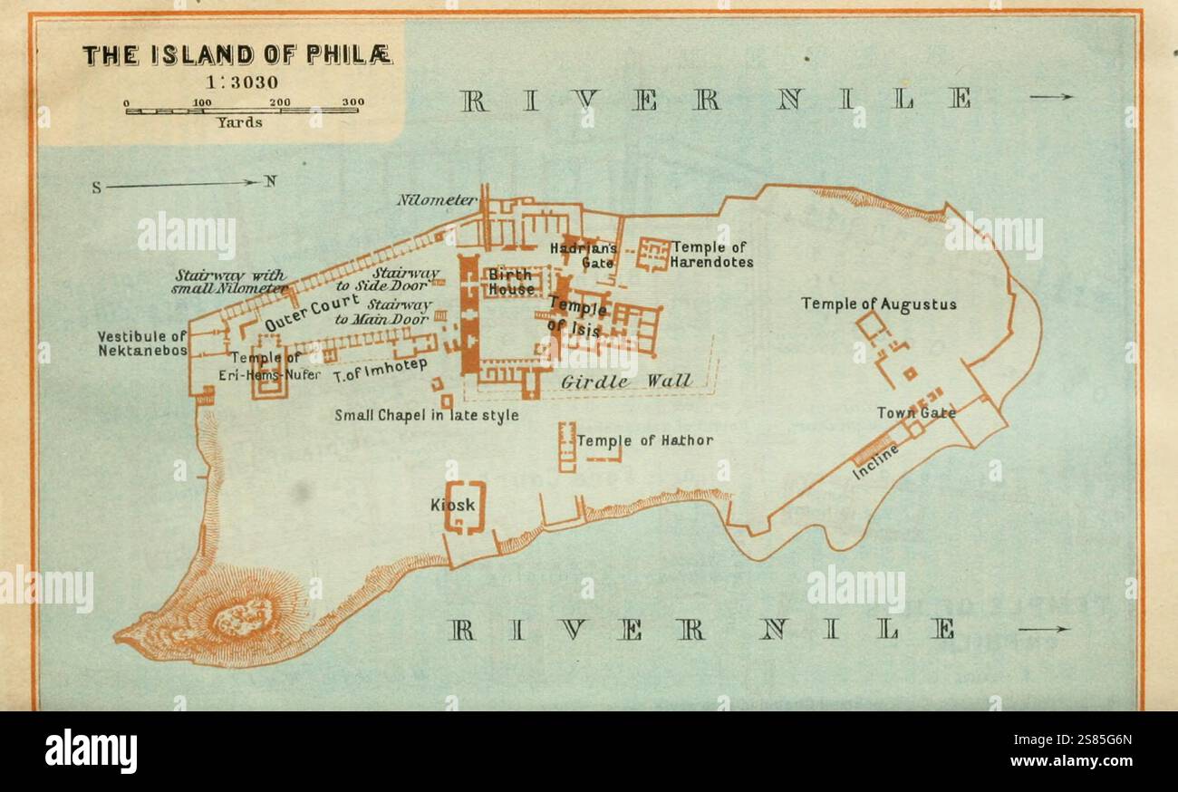 The Island of Phila, Egypt. Vintage Plan Map of Important Egyptian Site ...