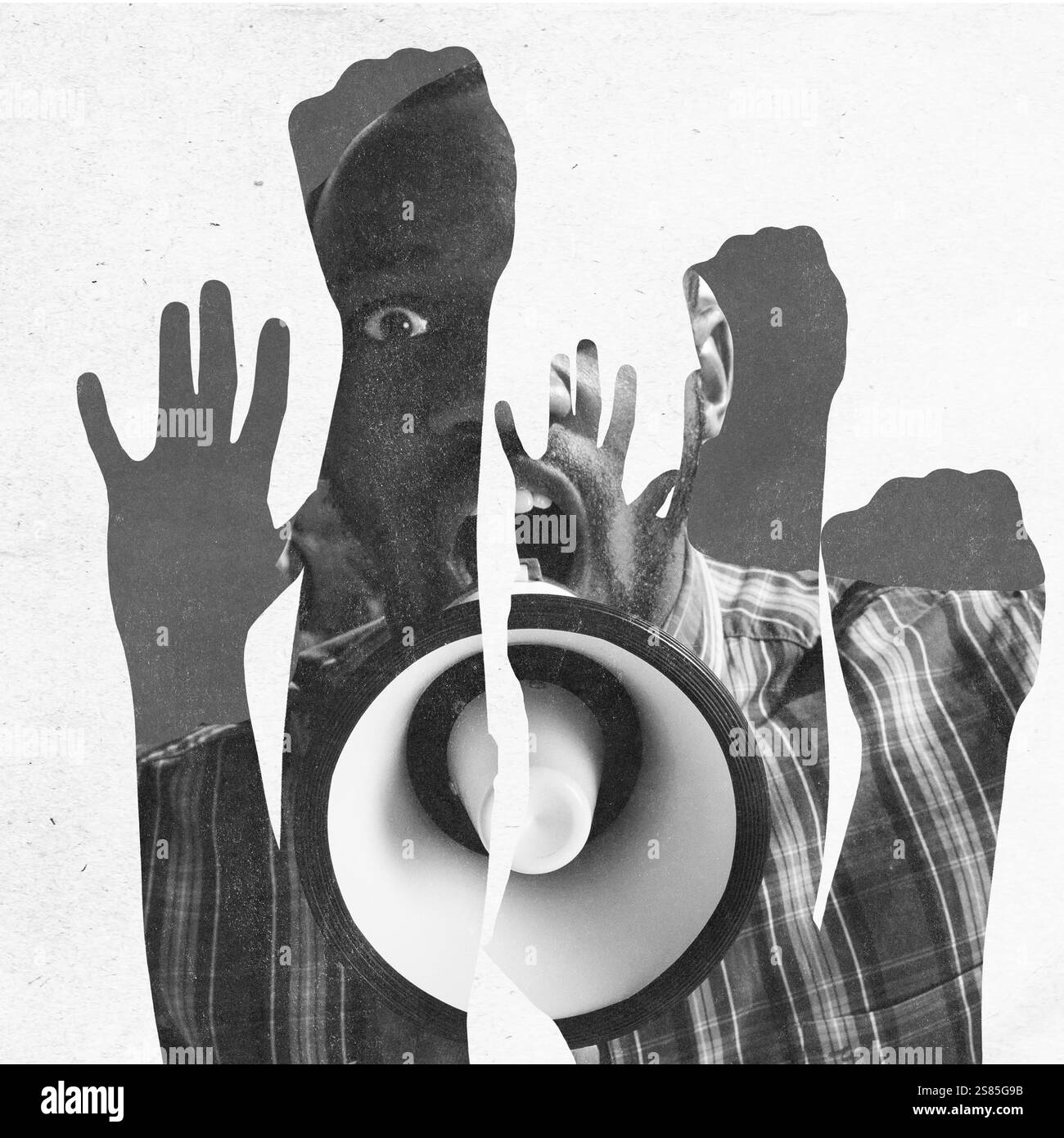 Silhouette african american shouting Black and White Stock Photos ...