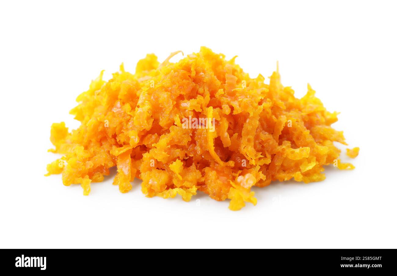 Fresh orange zest shavings isolated on white Stock Photo - Alamy