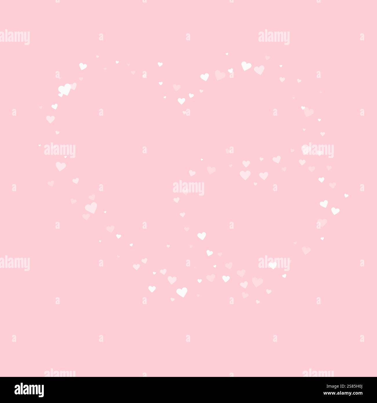 Falling hearts valentine card template. White hearts scattered on pink ...