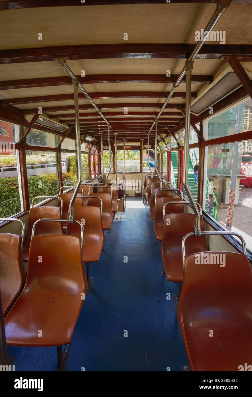 HongKong, China - January 21, 2025 : Vintage tram interior, showcasing ...