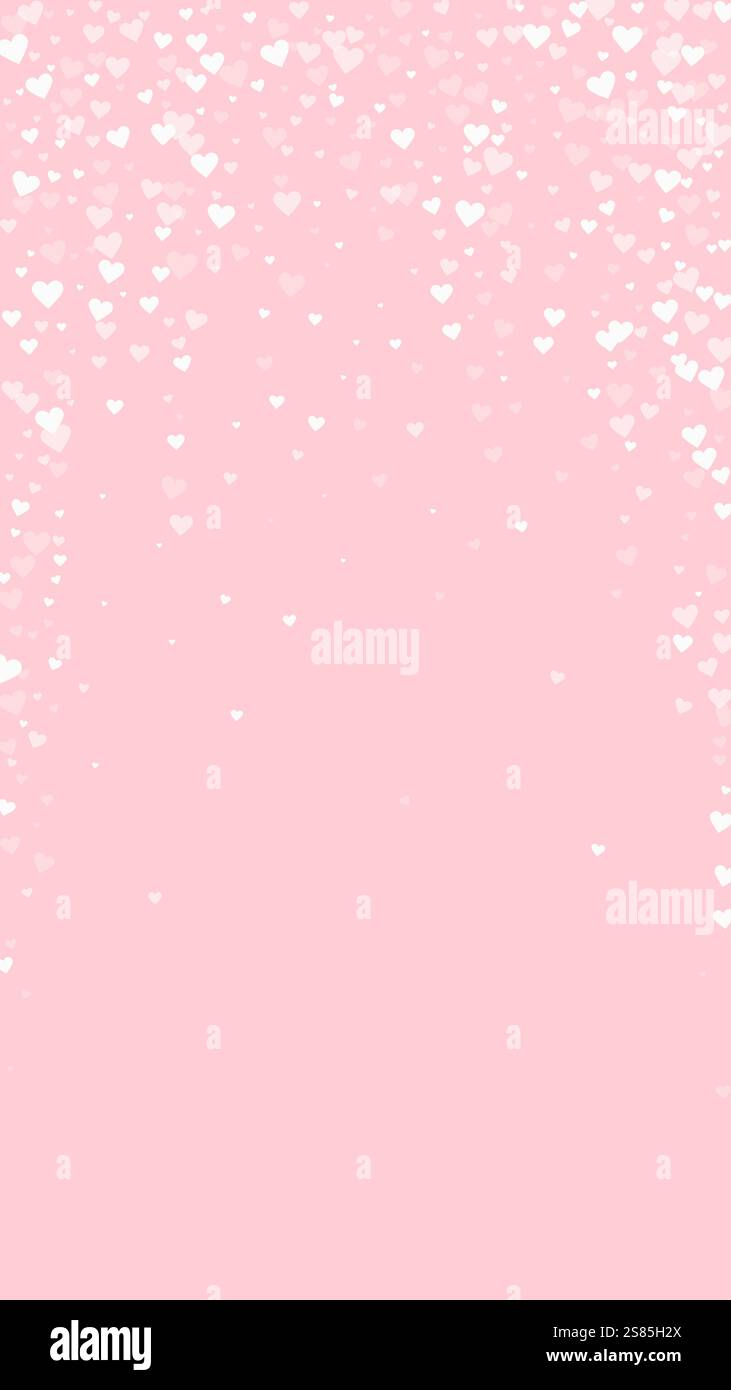 Falling hearts valentine card template. White hearts scattered on pink ...