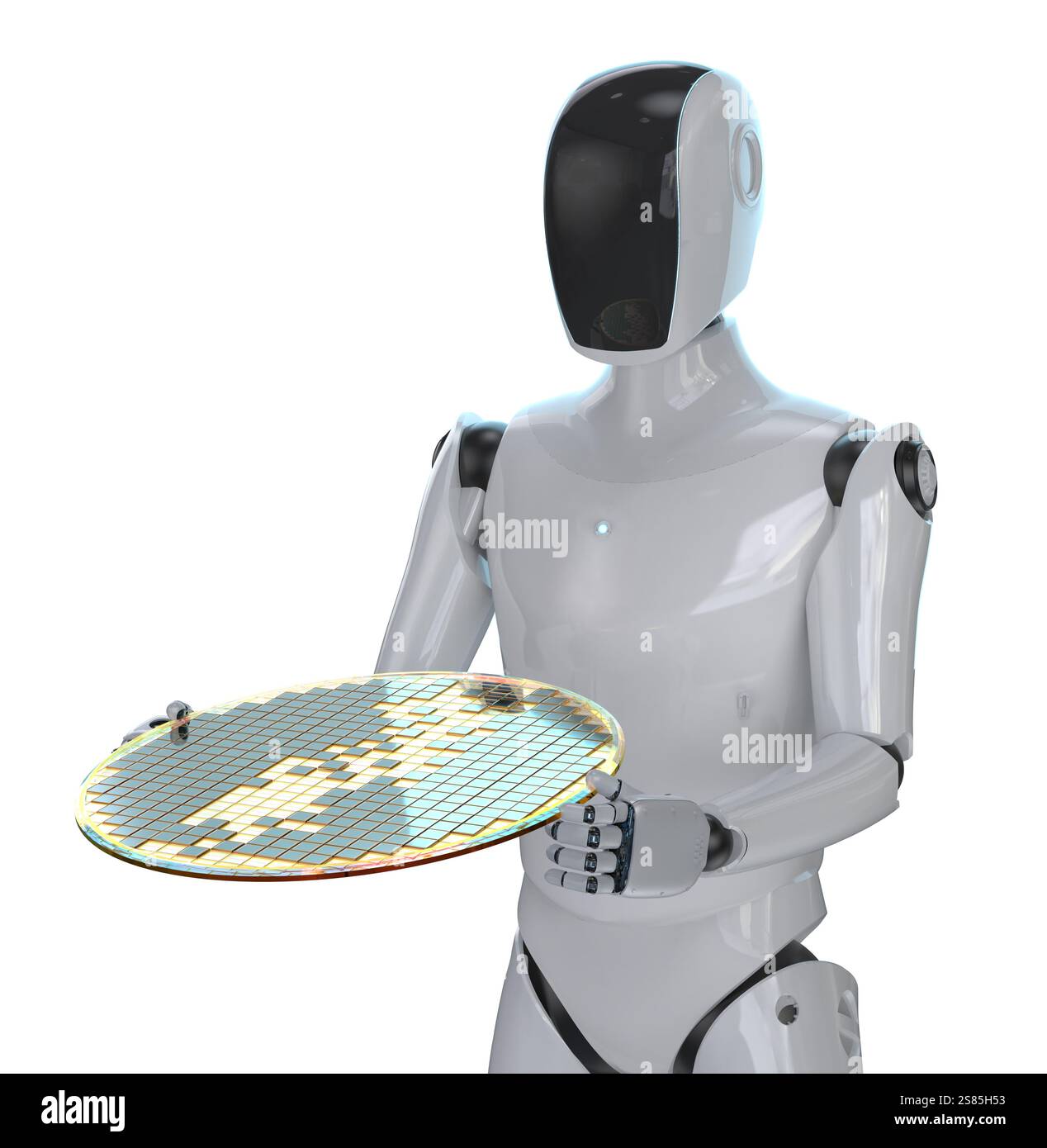 Semiconductor manufacturing with 3d rendering assistant robot hold silicon wafers isolated on ...
