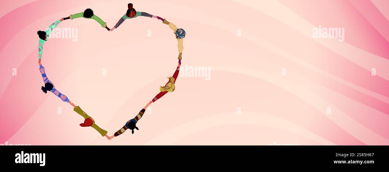 Group of multicultural women in circle holding hands forming a heart ...