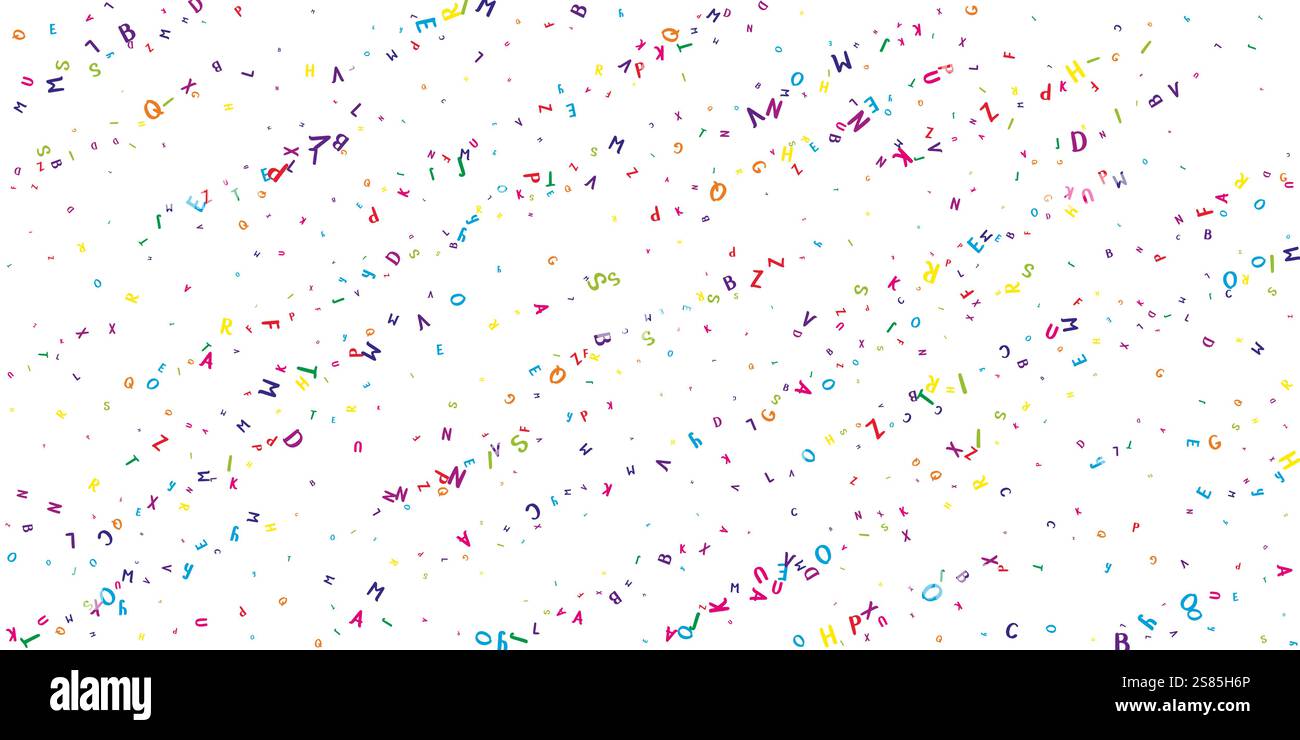 Falling letters of English language. Colorful childish flying ...