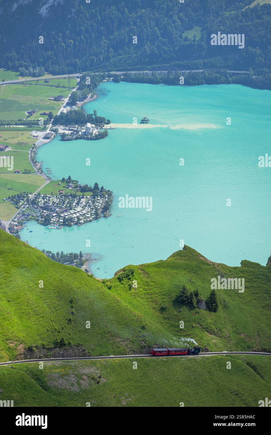 Brienz Rothorn train and Lake Brienz, Brienz, Bernese Oberland ...