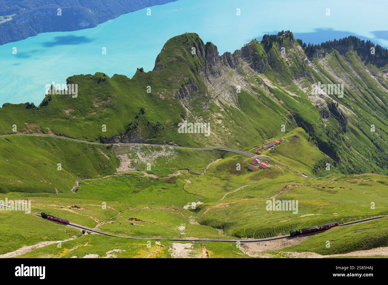 Brienz Rothorn train and Lake Brienz, Brienz, Bernese Oberland ...