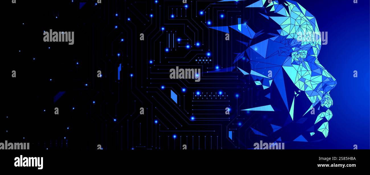 Abstract Artificial intelligence. Cloud computing. Machine learning. Technology web background ...