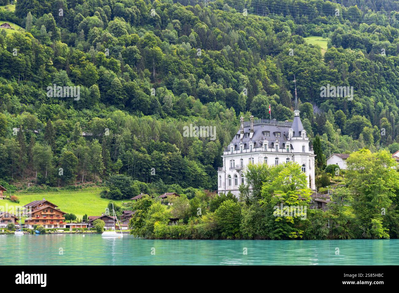 Seeburg Castle on Lake Brienz, Bernese Oberland, Iseltwald, Switzerland ...
