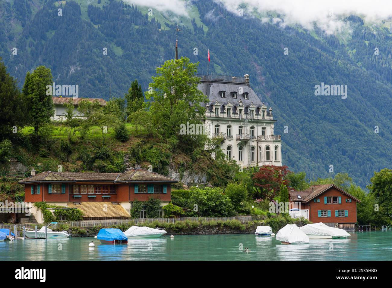 Seeburg Castle on Lake Brienz, Bernese Oberland, Iseltwald, Switzerland ...