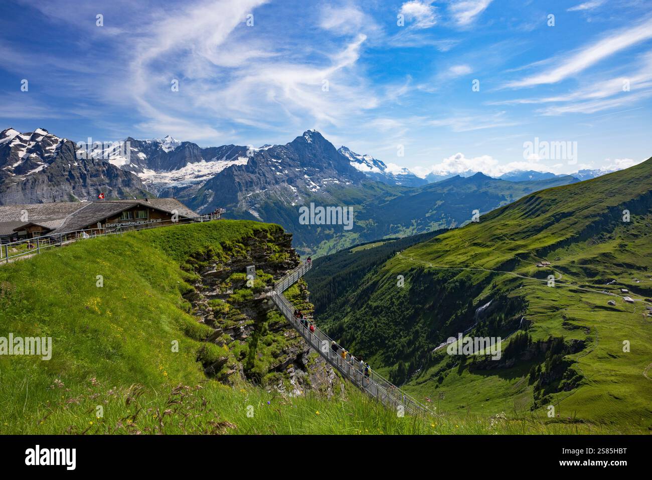 People on First Cliff Walk, First, Jungfrau Region, Bernese Oberland ...