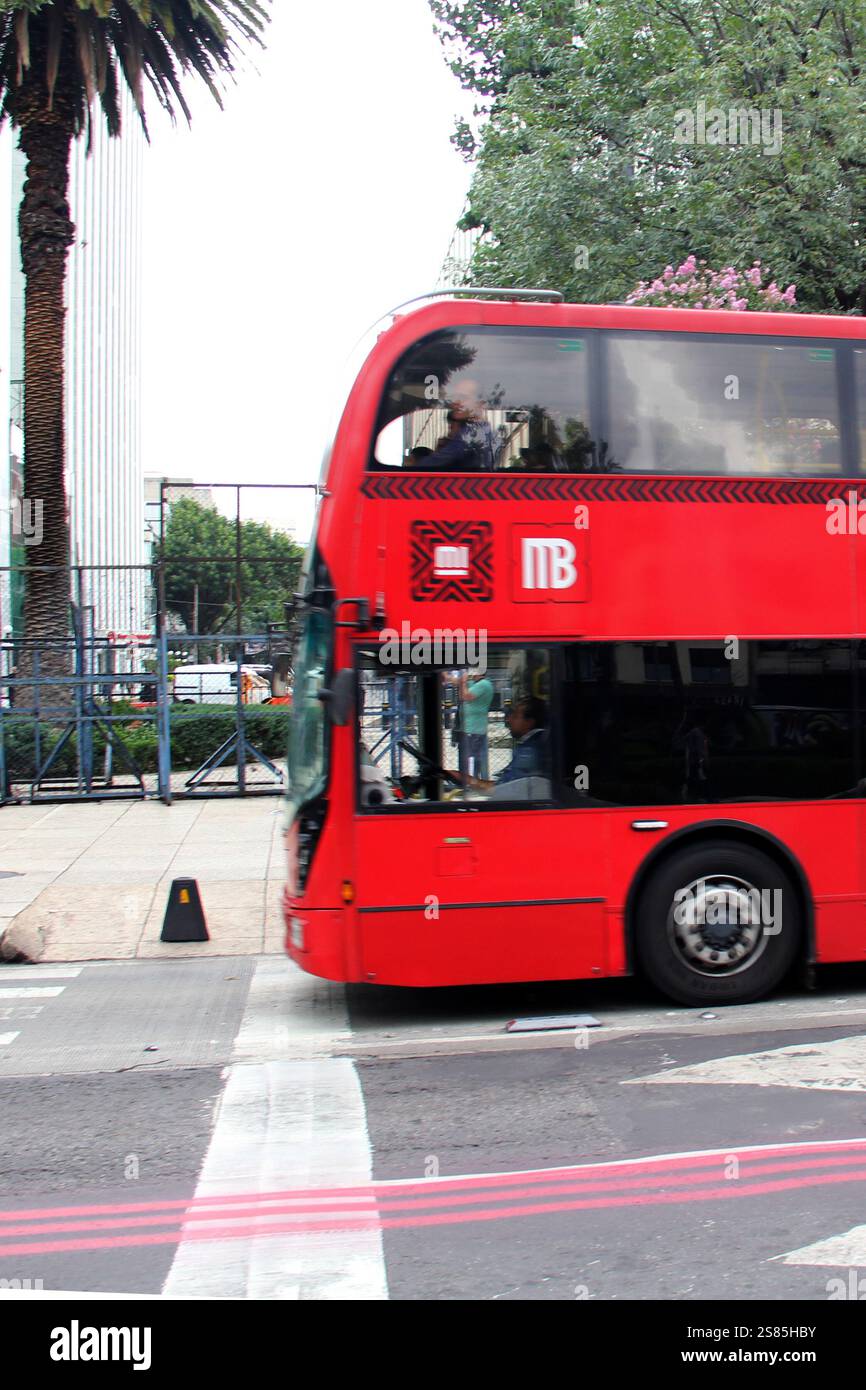 Mexico City, Mexico - Aug 23 2023: The Metrobus is a red double-decker ...