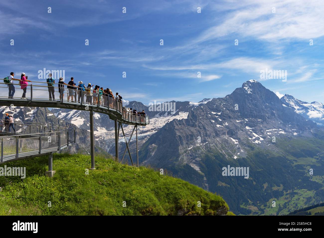 People on First Cliff Walk, First, Jungfrau Region, Bernese Oberland ...