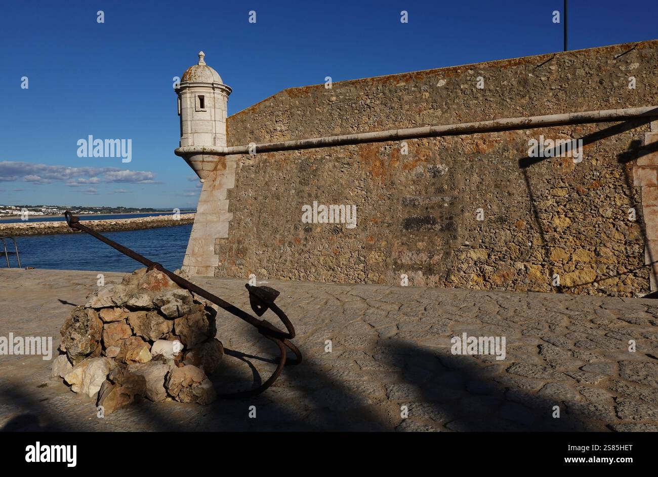 The harbour and Fort da Ponta da Bandeira in the Old Town of Lagos ...