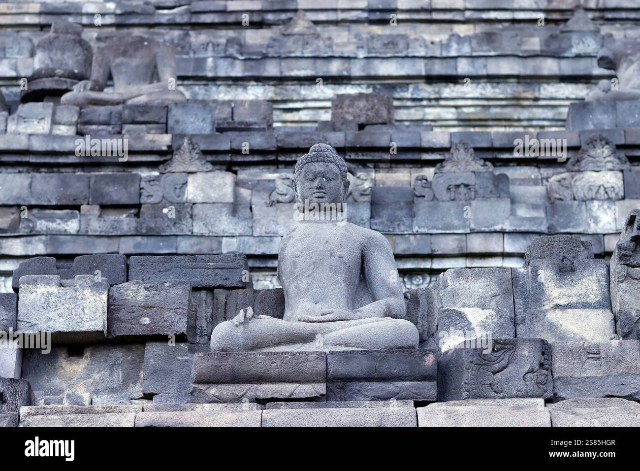 Stone Buddha statue, Borobudur, 9th-century Mahayana Buddhist temple ...