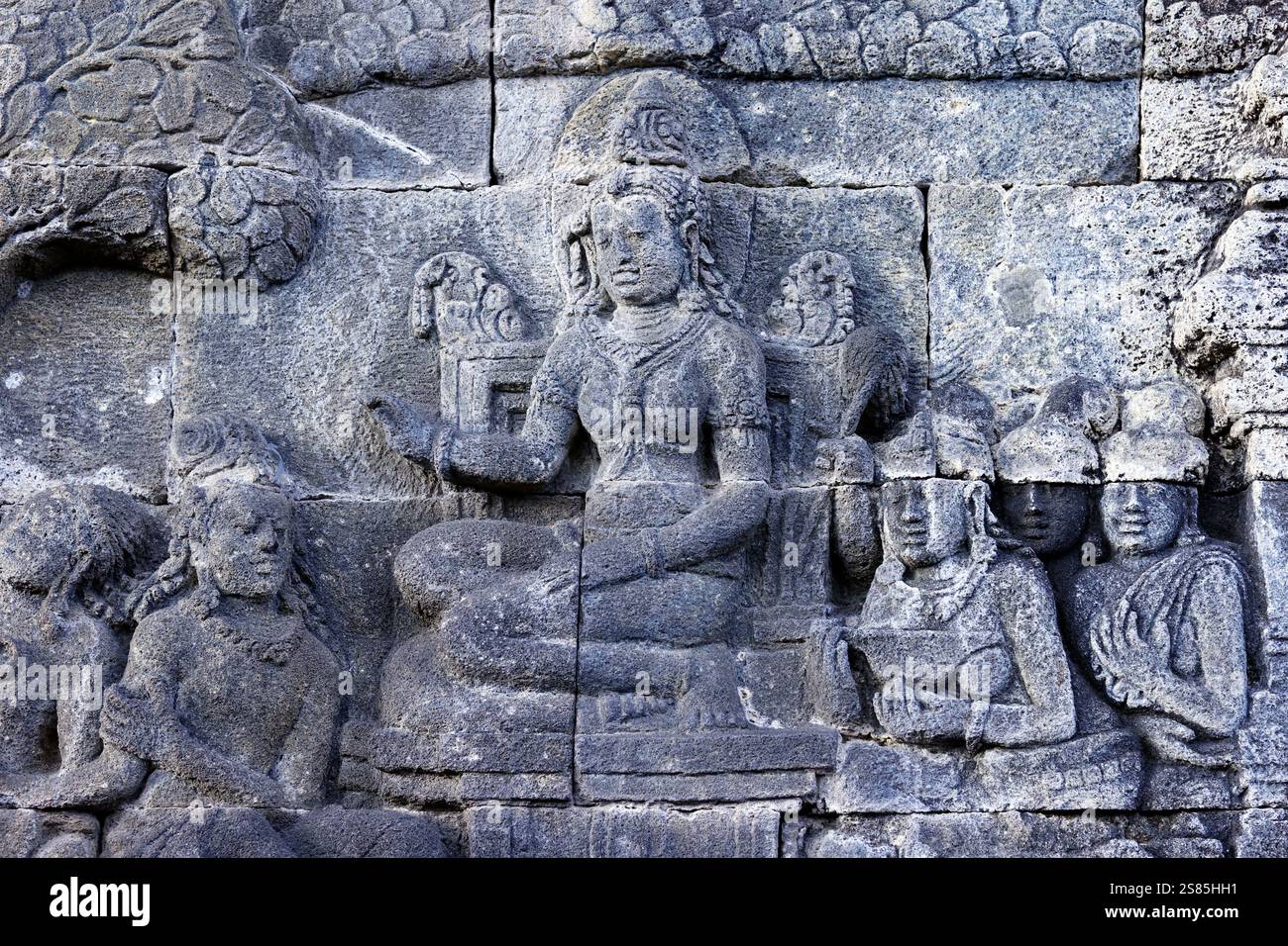 Bas-relief of life of Buddha, Borobudur, 9th-century Mahayana Buddhist ...