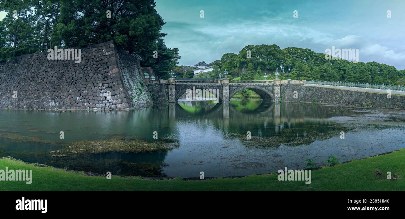 View of Nijubashi bridge over the moat, The Imperial Palace of Tokyo ...