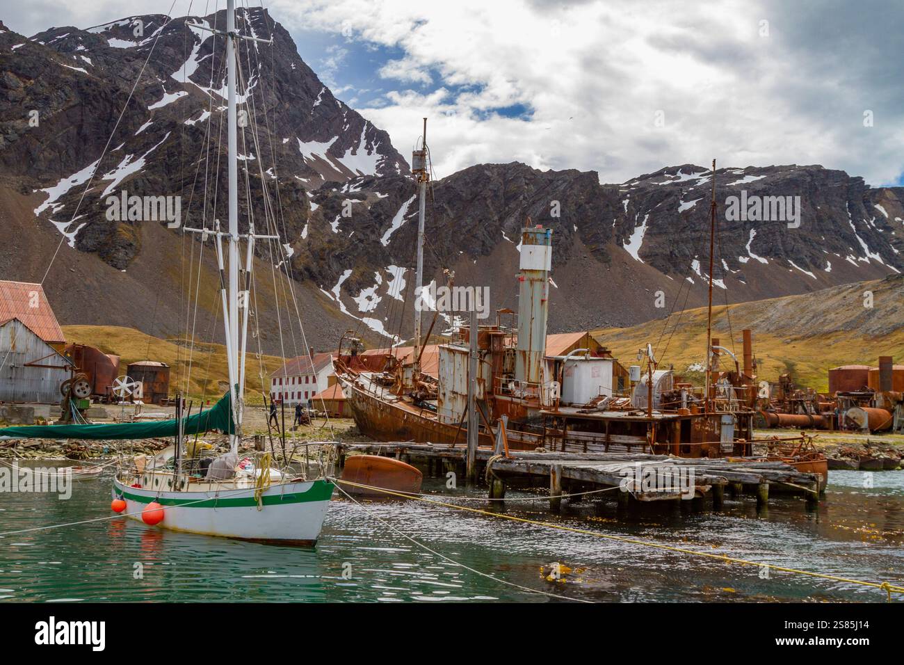 Views of the old whaling station at Grytviken on South Georgia in the ...
