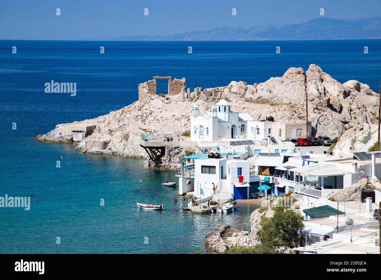Firopotamos, traditional Cycladic style Greek village by the sea, with ...
