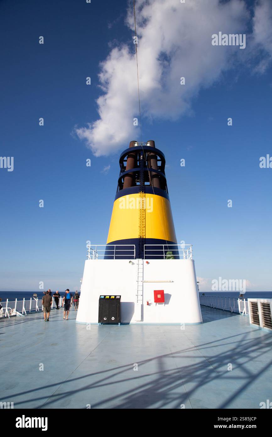Deck and funnel of a ferry sailing over sea, France Stock Photo - Alamy