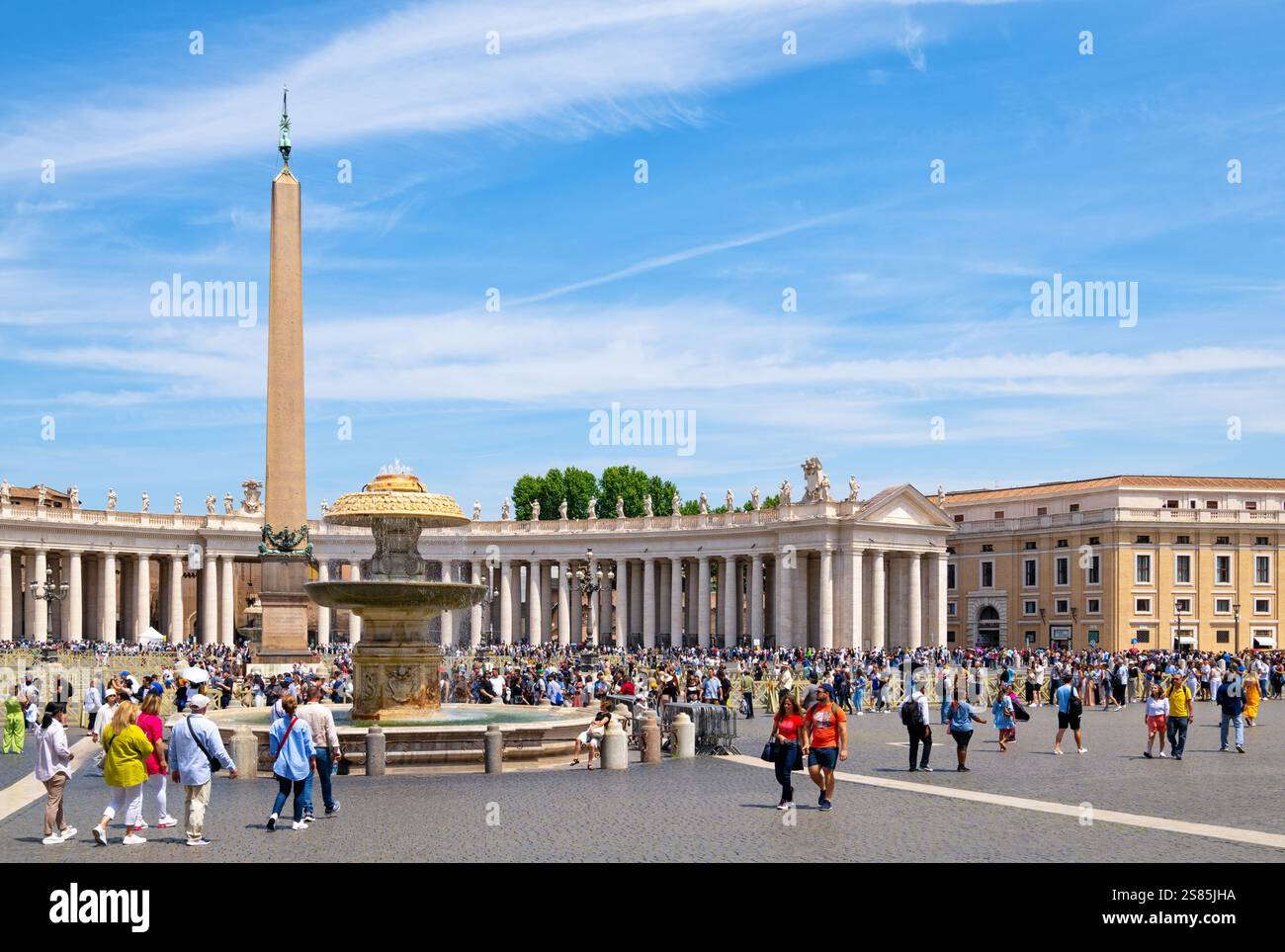 View towards Bernini fountain, obelisk and colonnade on St. Peter's ...