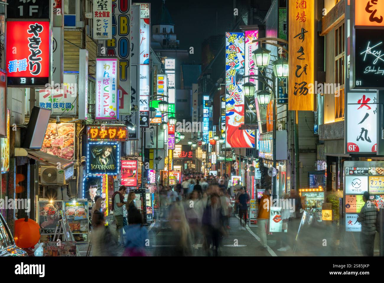 View of Kabukicho neon lit street at night, Shinjuku City, Kabukicho ...