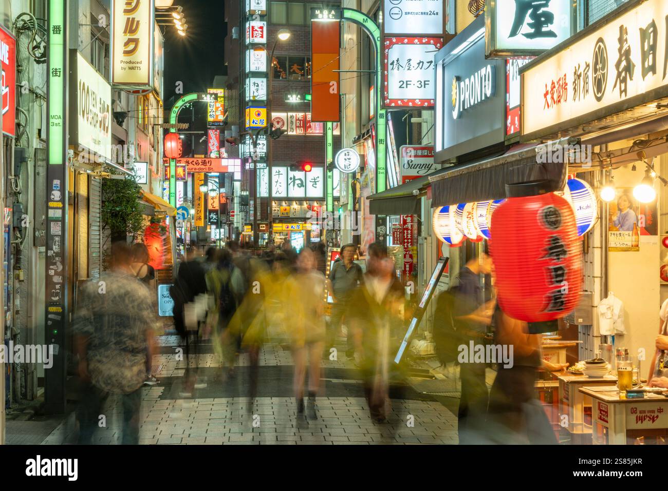 View of Kabukicho neon lit street at night, Shinjuku City, Kabukicho ...