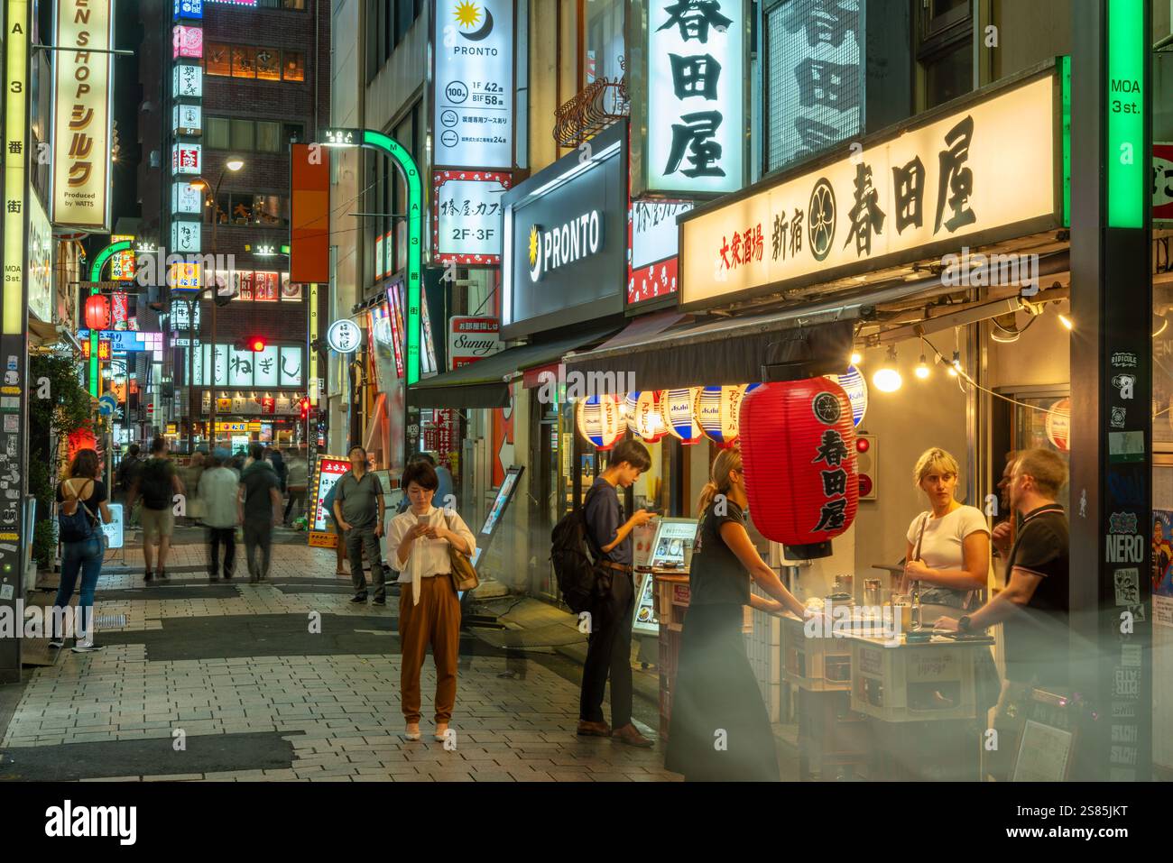 View of Kabukicho neon lit street at night, Shinjuku City, Kabukicho ...