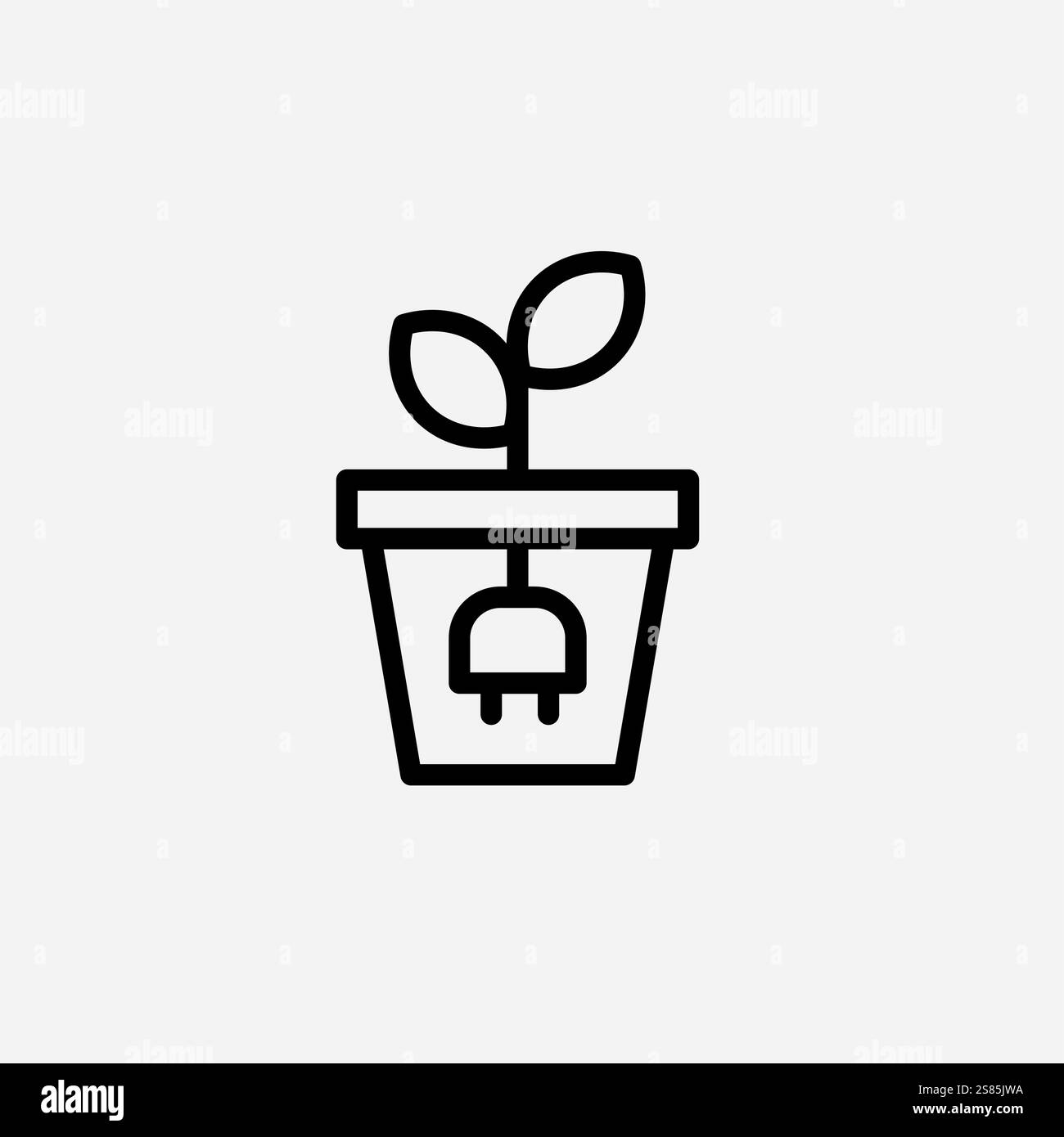 Plug and sprout in a pot icon line, free energy, ecology, renewable and ...