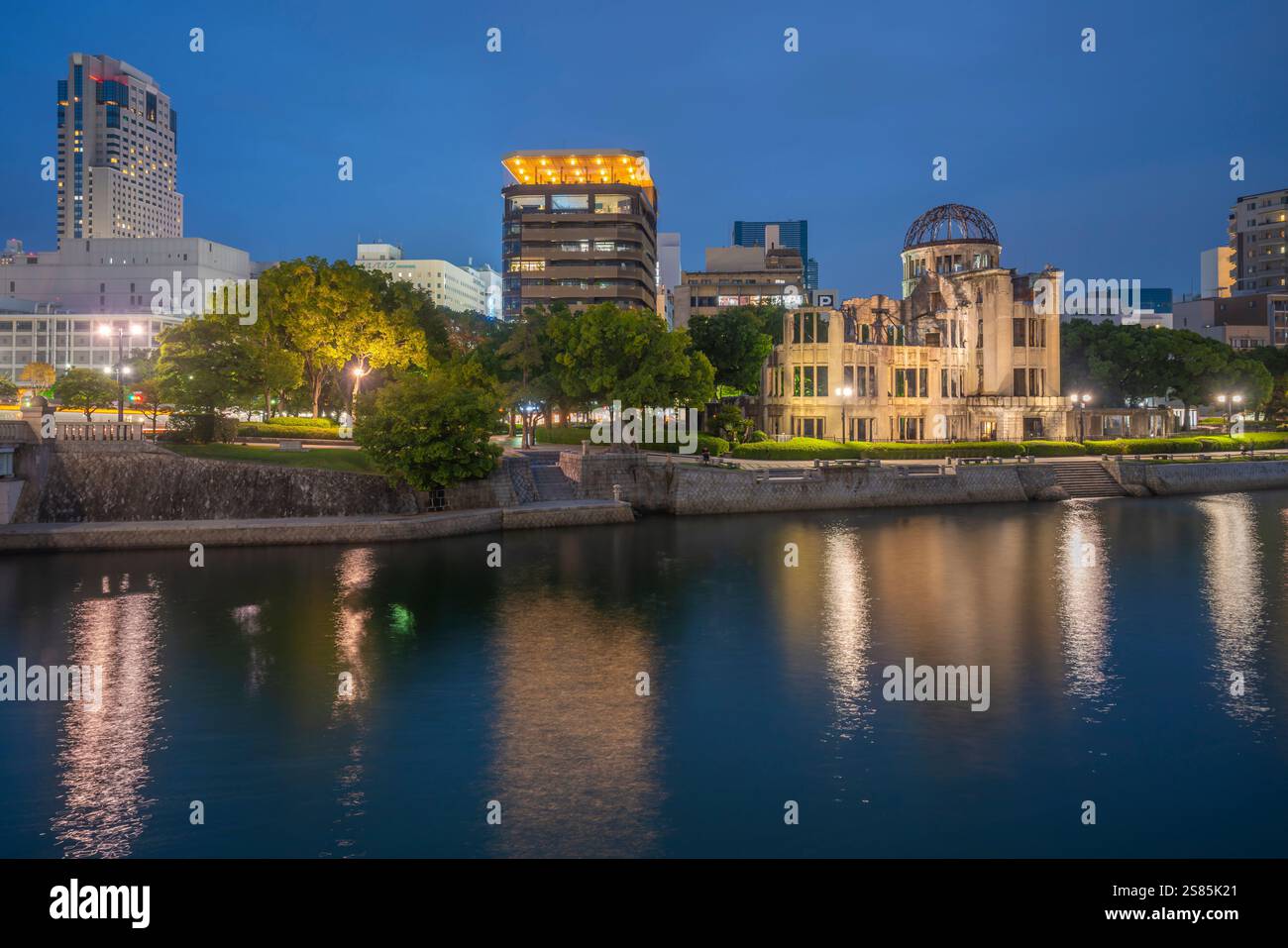 View of the skeletal ruins of the A-Bomb Dome from Hiroshima Peace ...