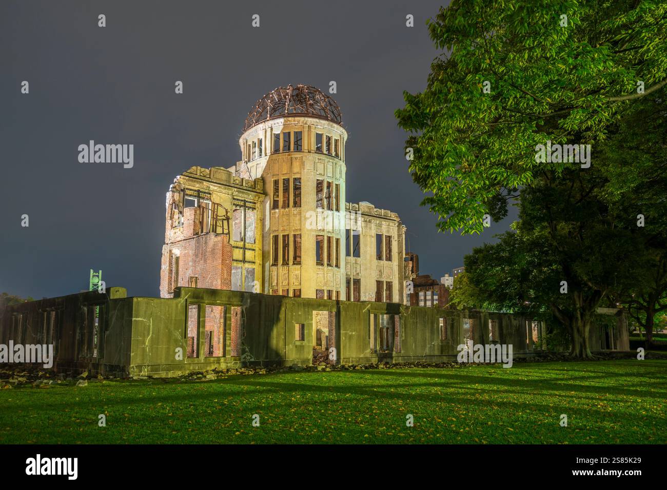 The skeletal ruins of the A-Bomb Dome at dusk, Hypocenter, Hiroshima ...