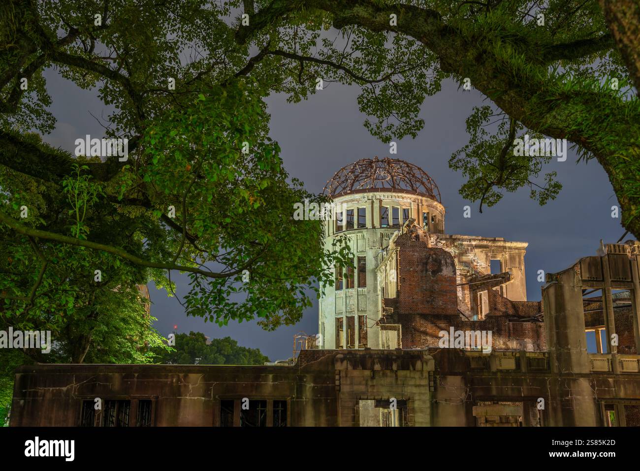 The skeletal ruins of the A-Bomb Dome at dusk, Hypocenter, Hiroshima ...