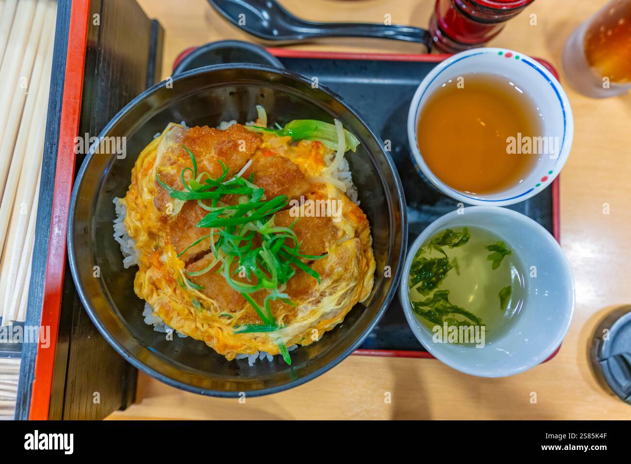 View of traditional Japanese dish of rice and scrambled egg ...