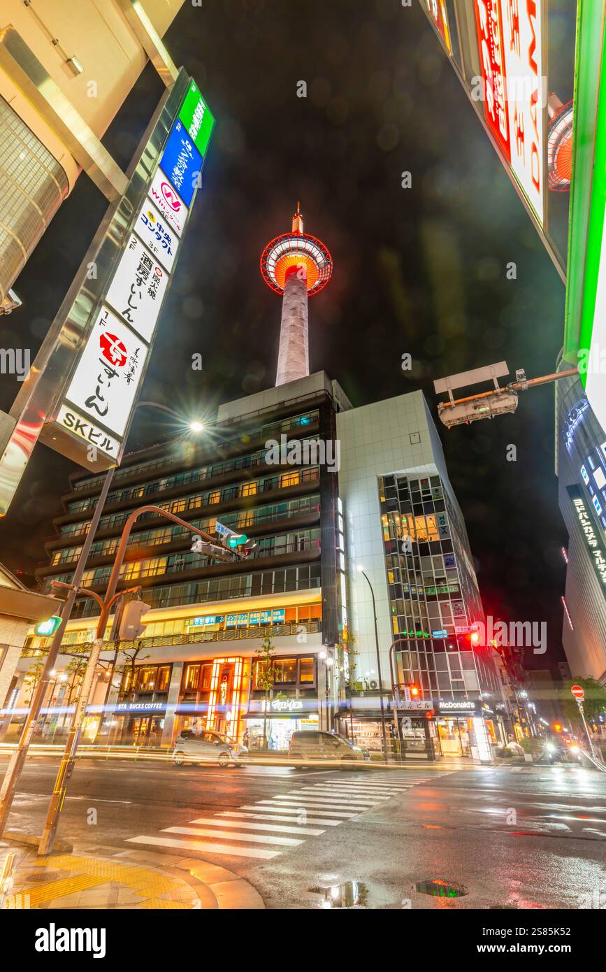 View of Nidec Kyoto Tower at night, Shimogyo Ward, Higashishiokojicho ...