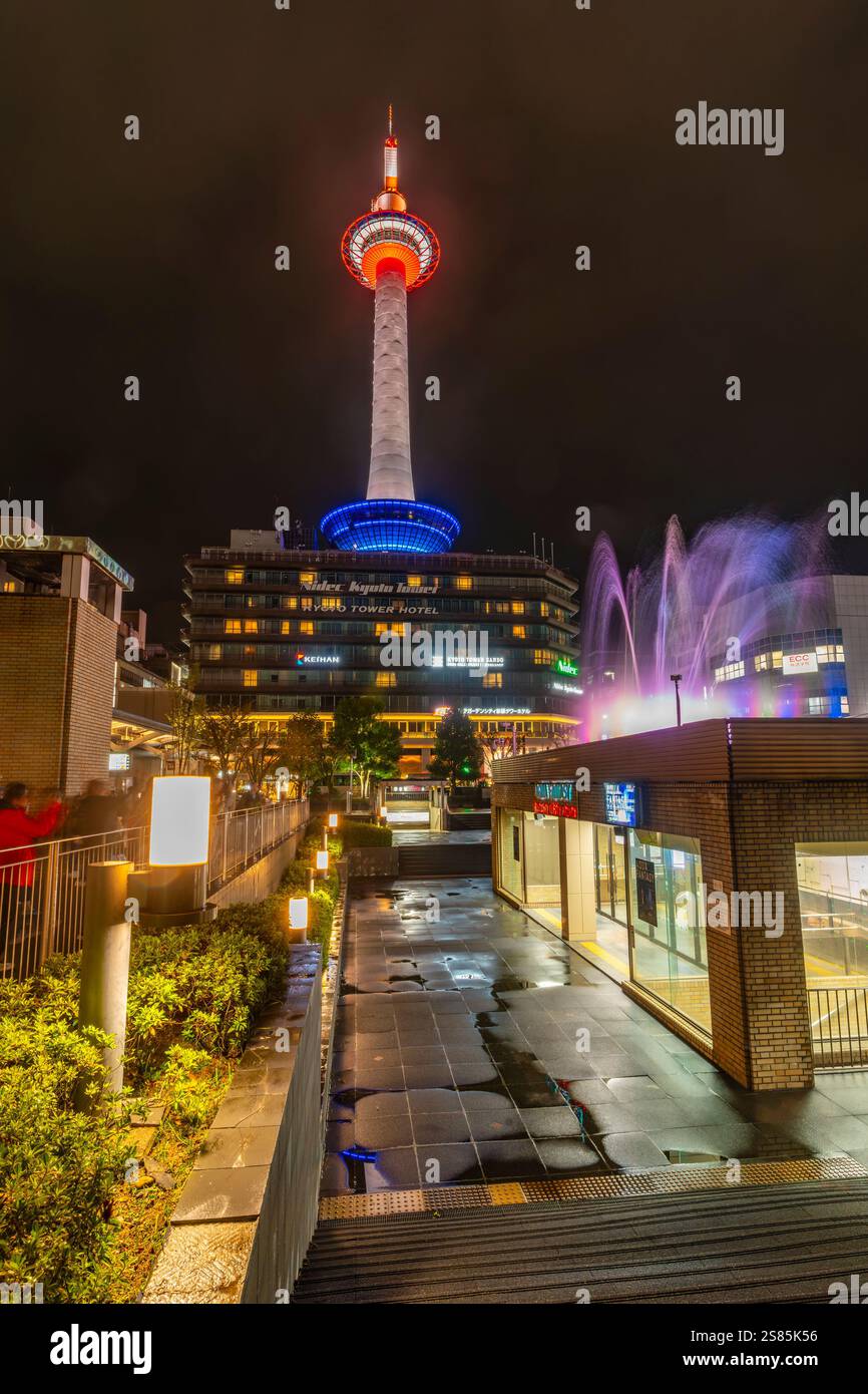 View of Nidec Kyoto Tower at night, Shimogyo Ward, Higashishiokojicho ...