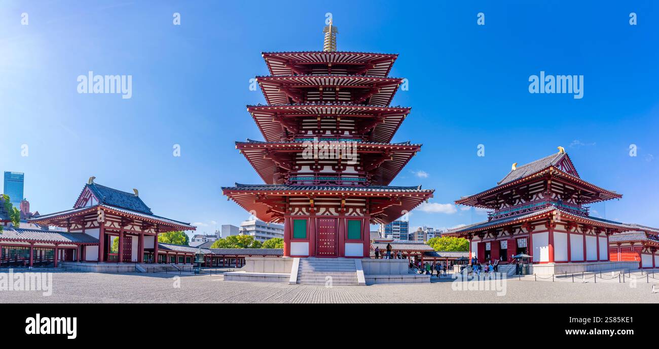 View of Shitenno-ji Gojunoto (Five Story Pagoda) and Shitenno-ji Kondo ...