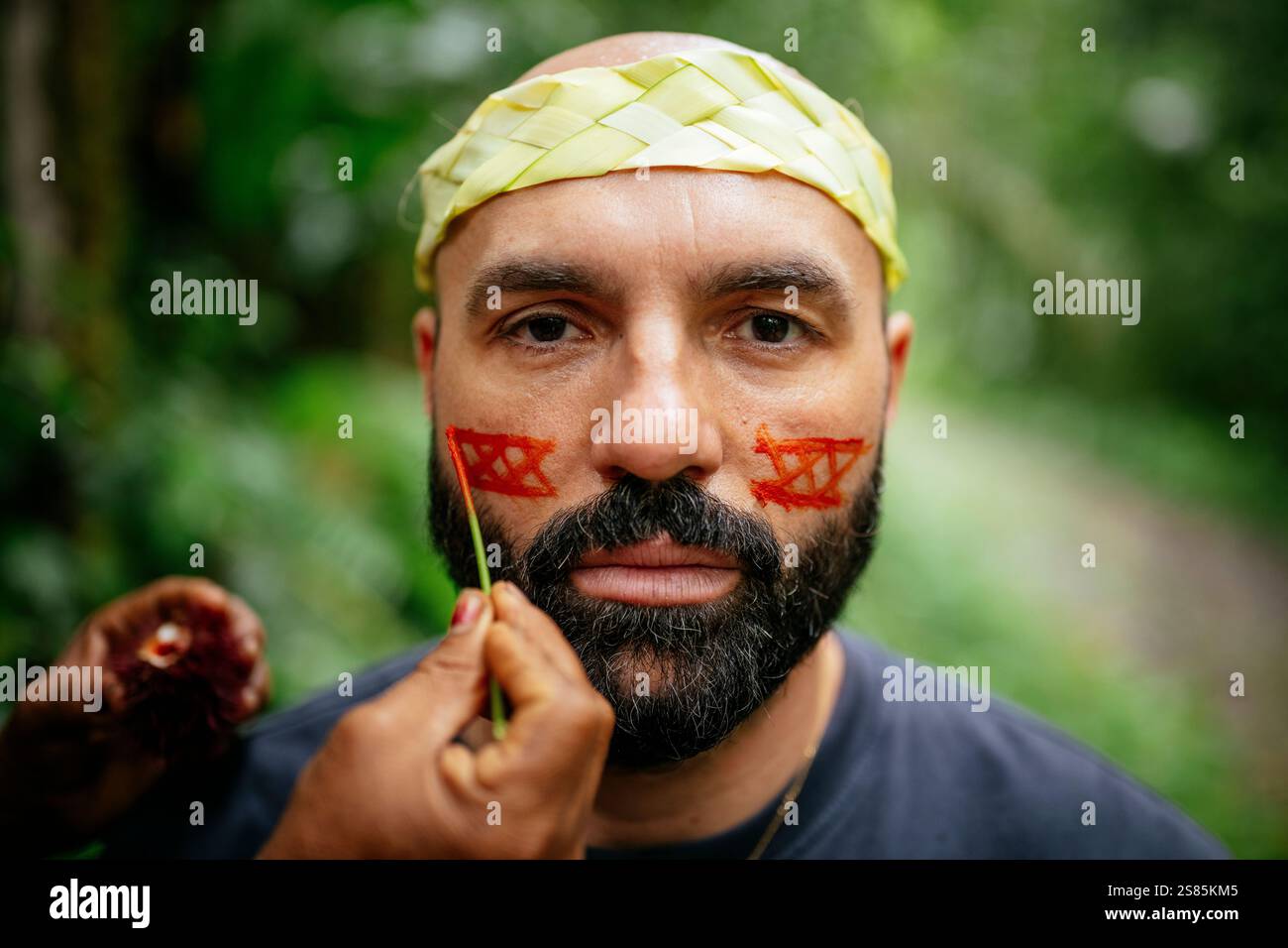 Face painting ritual, Sinchi Warmi, Amazonia, Napo Province, Ecuador ...