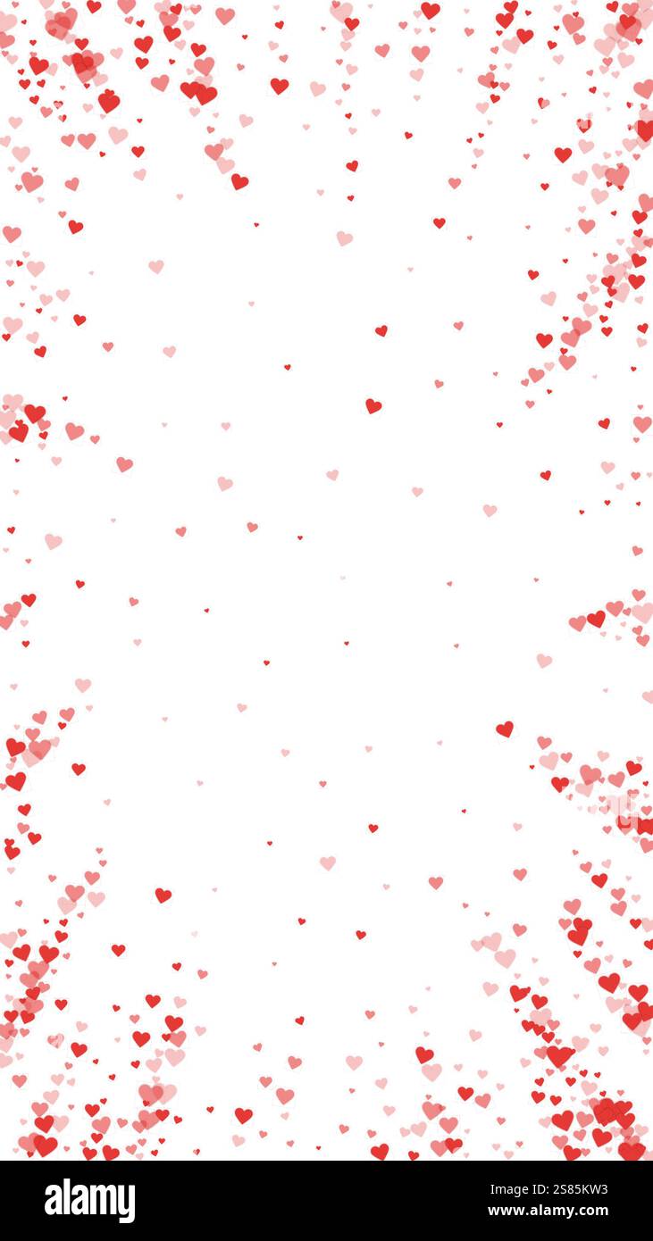 Falling hearts valentine card template. Red hearts scattered on white ...