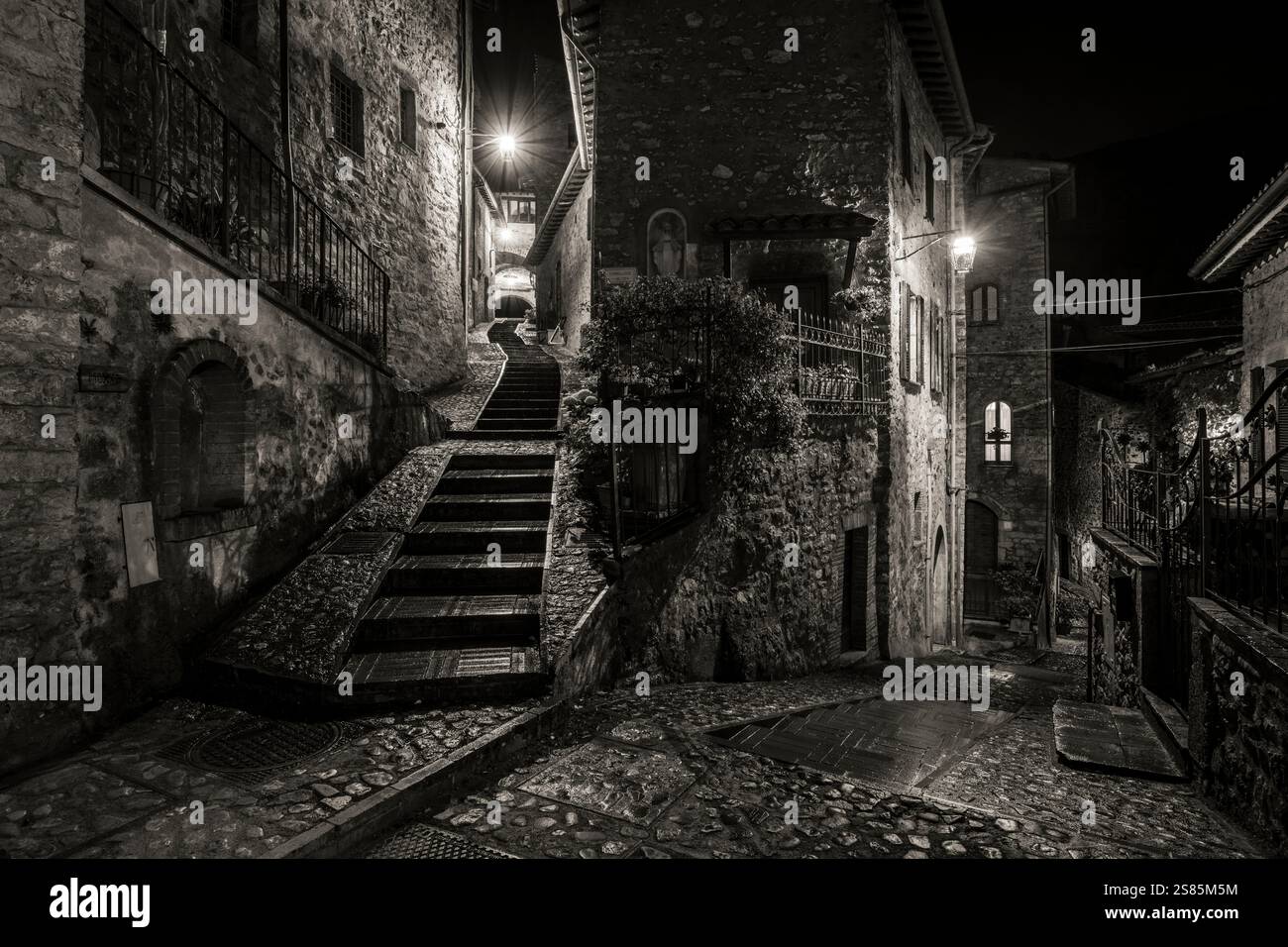 Lanes and stairs in the medieval village of Scheggino, Perugia Province ...