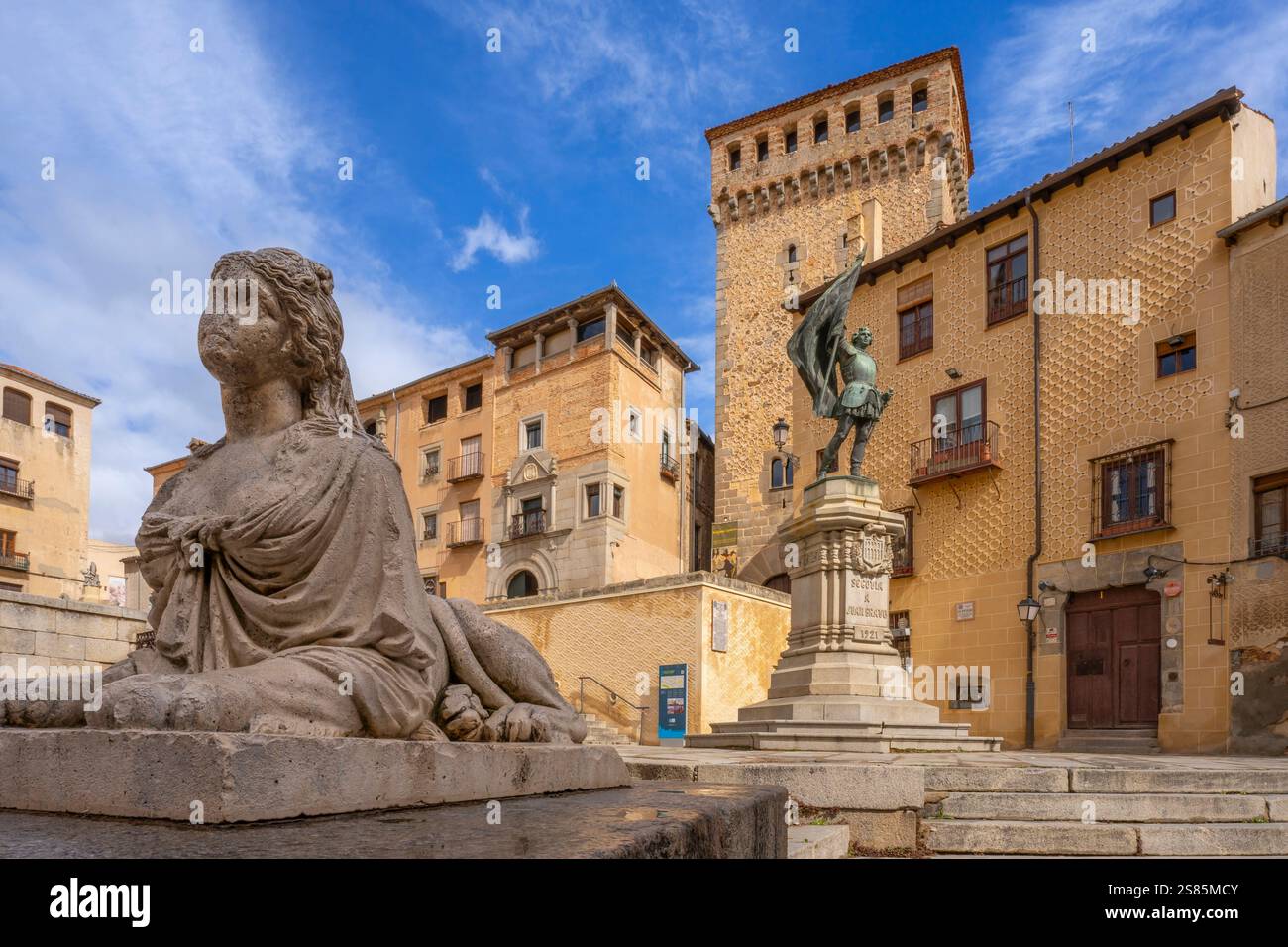 Statue of Juan Bravo, Plaza Medina del Campo, Old Town,UNESCO, Segovia, Castile and Leon, Spain ...