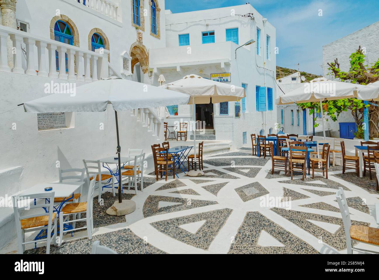 The picturesque main square of Nikia village, Nikia, Nisyros Island ...