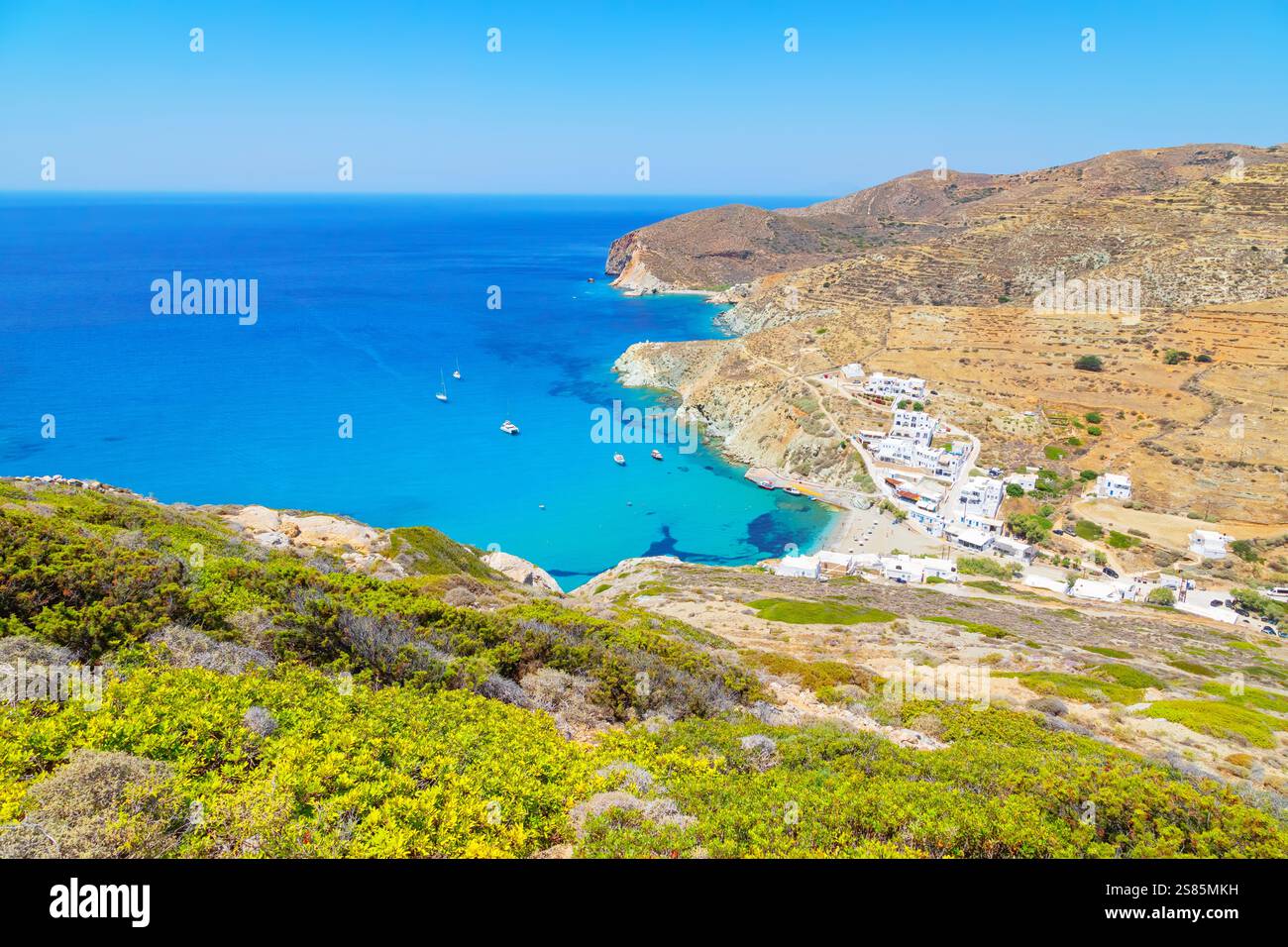 Agali bay, top view, Agali, Folegandros Island, Cyclades Islands, Greek ...
