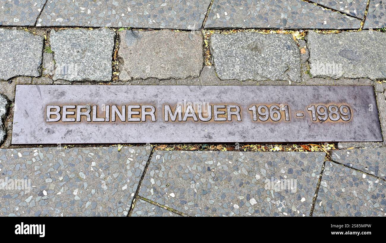 Plaque marking the site of the Berlin Wall in Potsdamerplatz, Berlin ...